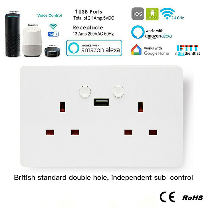 Espace Maison - New Smart Wall Socket Extension With Usb Wfi
